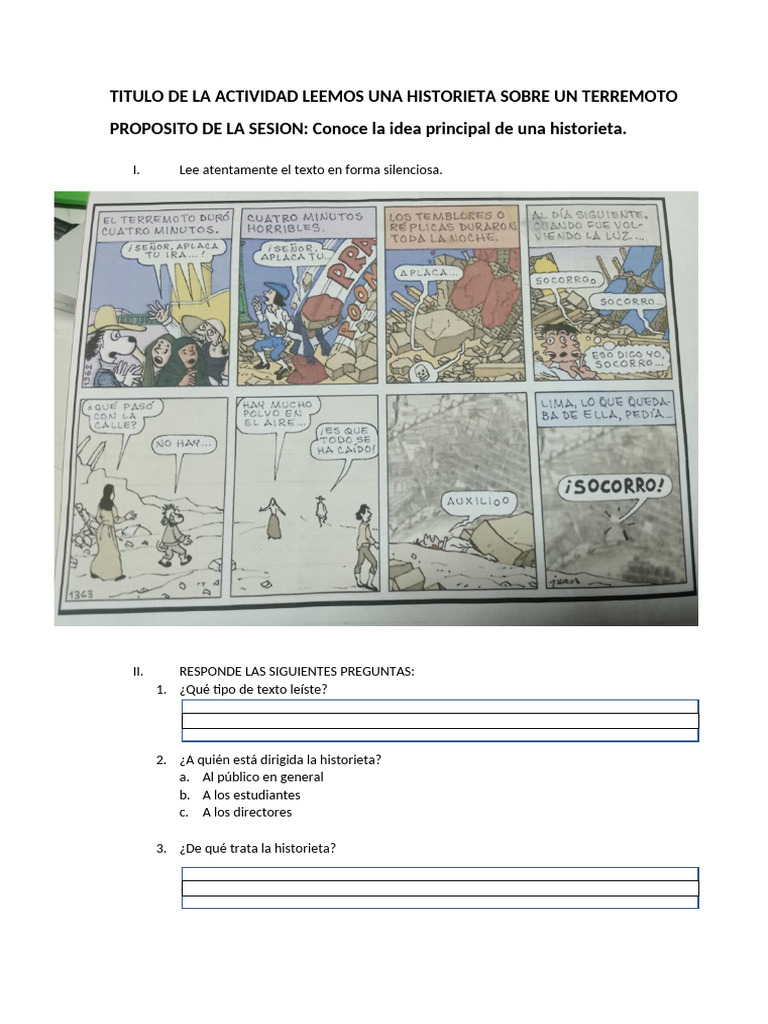 Titulo De La Actividad Leemos Una Historieta Sobre Un Terremoto Pdf