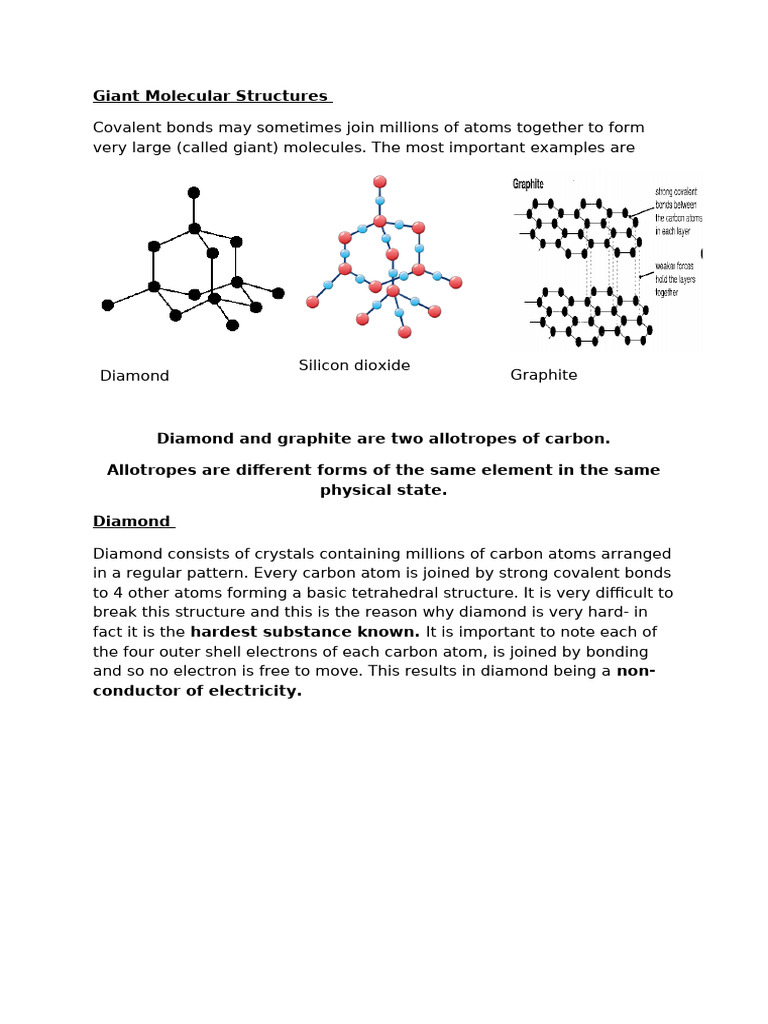 Diamond and Graphite and Metallic | PDF | Carbon | Chemical Bond