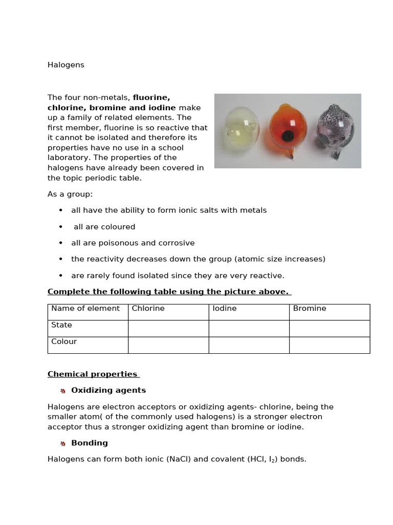 halogens | PDF | Chlorine | Iodine