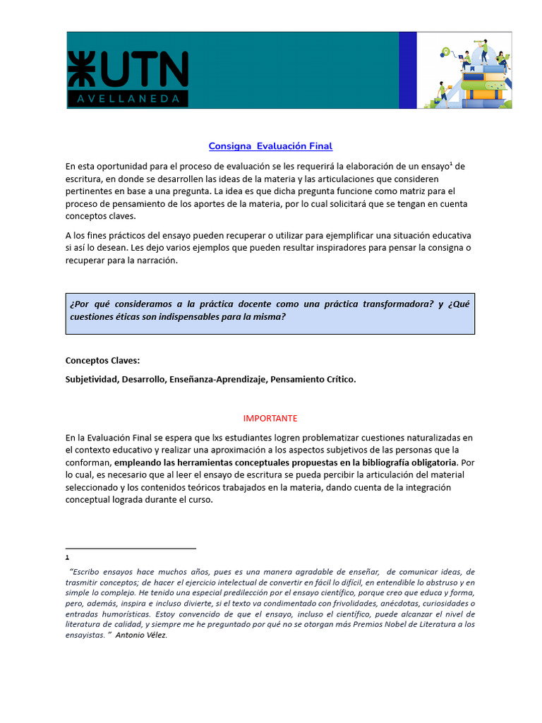 Consigna Evaluación Final 2024 | PDF | Evaluación | Ensayos