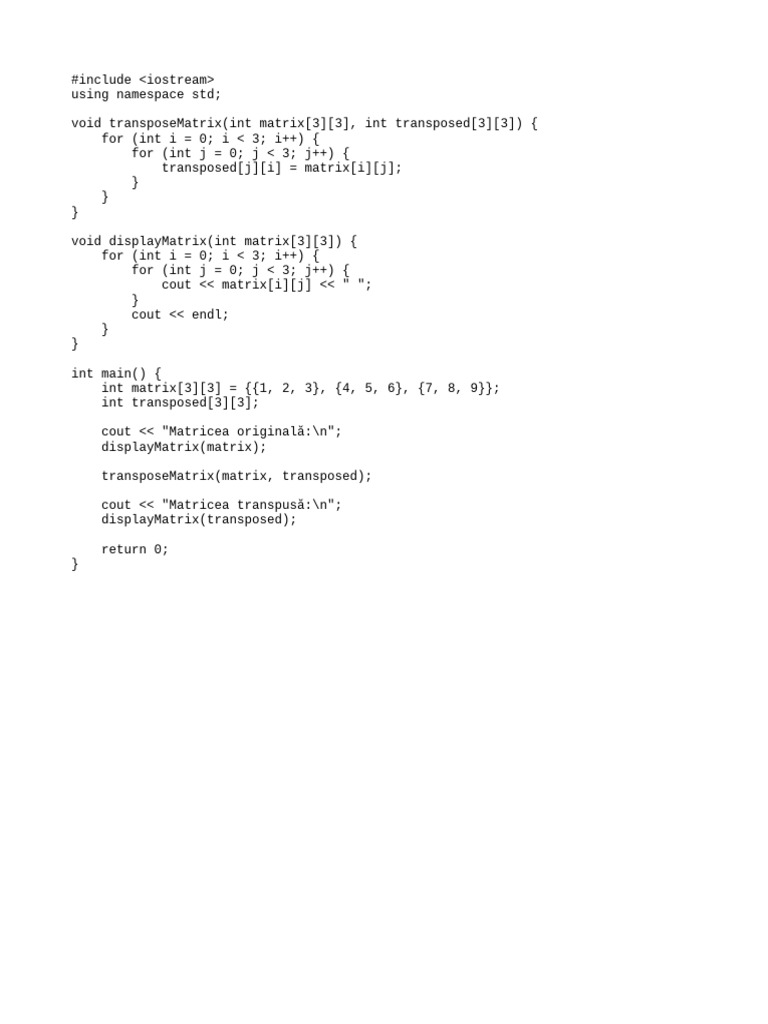 C++ Transposed Matrix | PDF