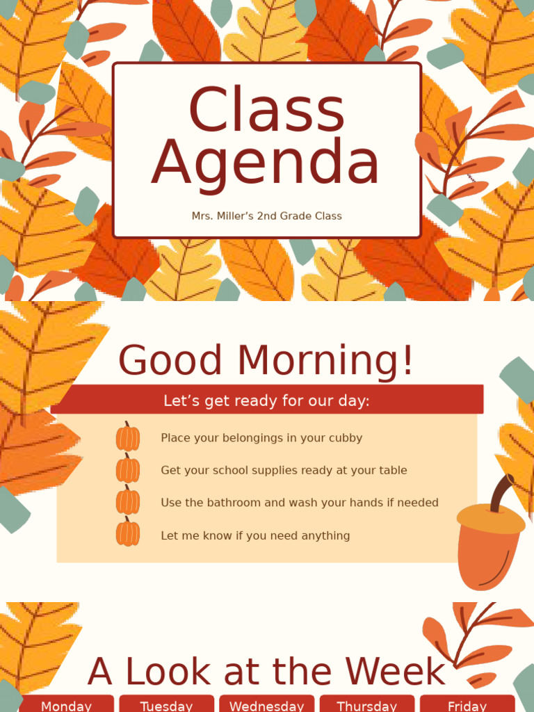 Fall Daily Class Agenda Presentation in Red Orange and Yellow Autumn ...