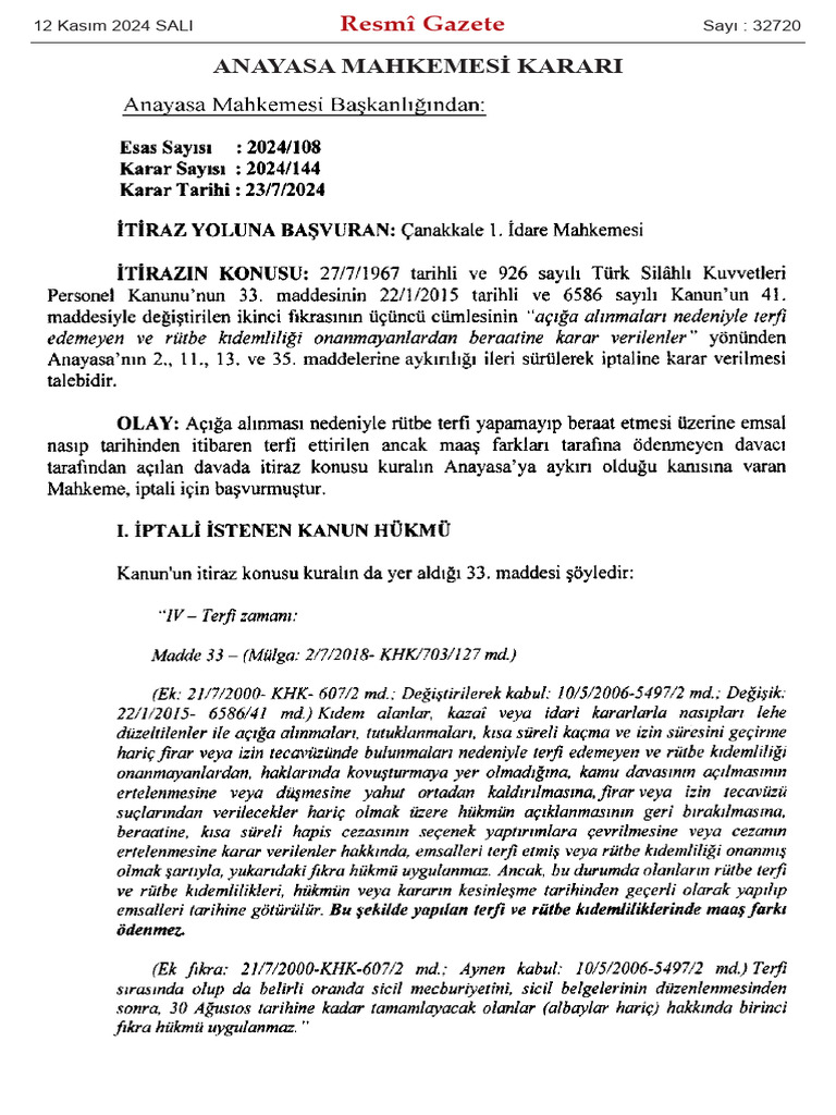 Anayasa Mahkemesi Karari: Resmî Gazete | PDF