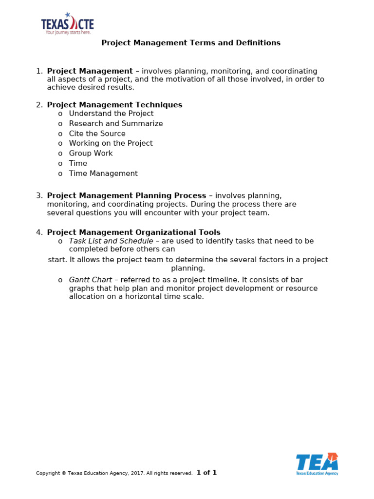 Project Management Terms and Definitions - 1 | PDF
