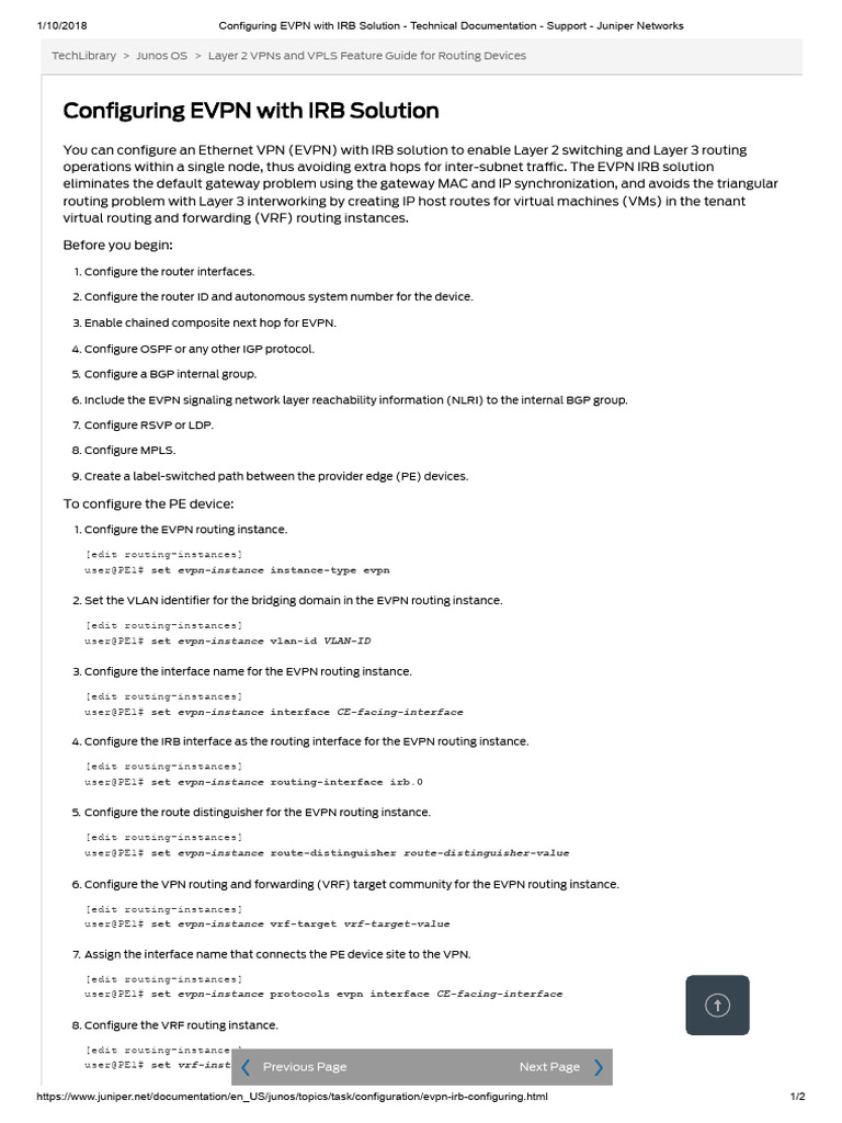 Configuring EVPN With IRB Solution - Technical Documentation - Support - Juniper Networks | PDF ...