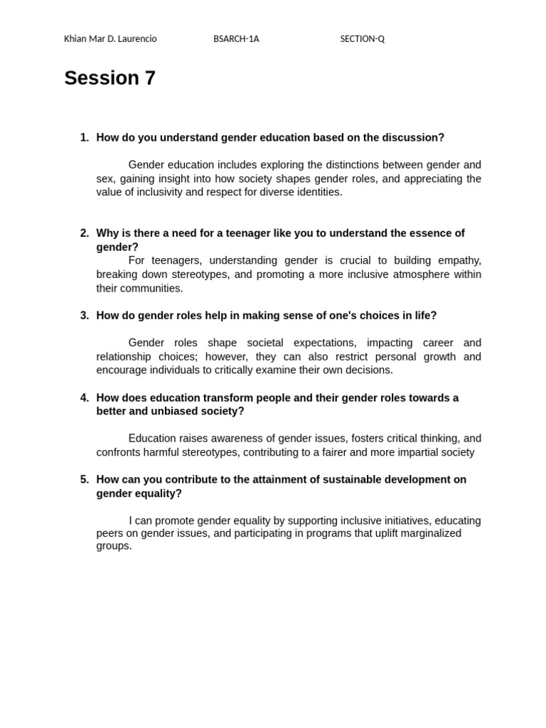 KHIAN MAR SESSION 7 | PDF | Gender Studies | Gender