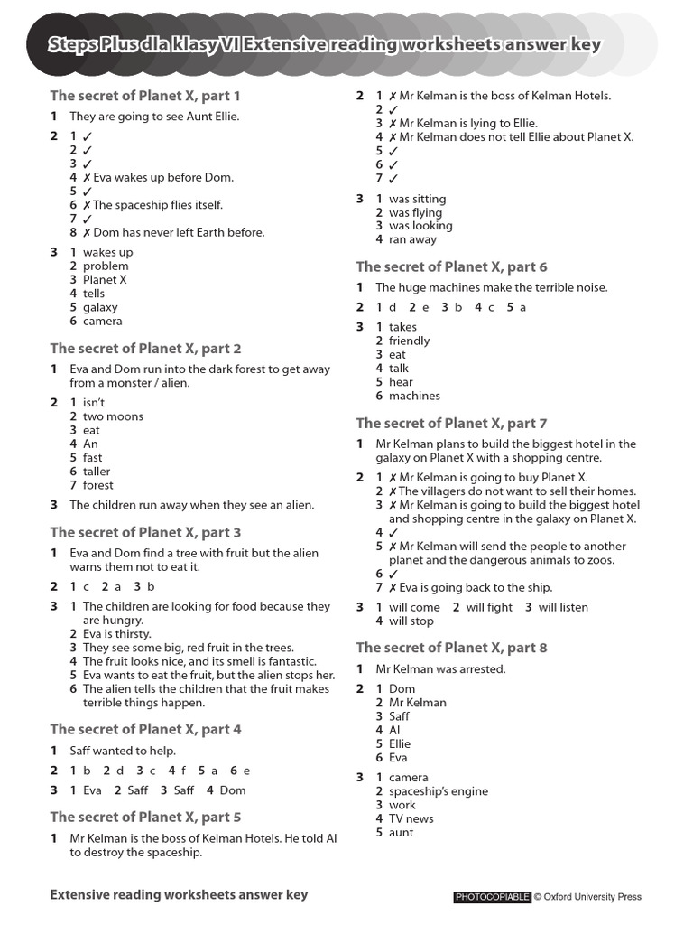 Steps Plus Dla Klasy VI Extensive Reading Worksheets - AK | PDF