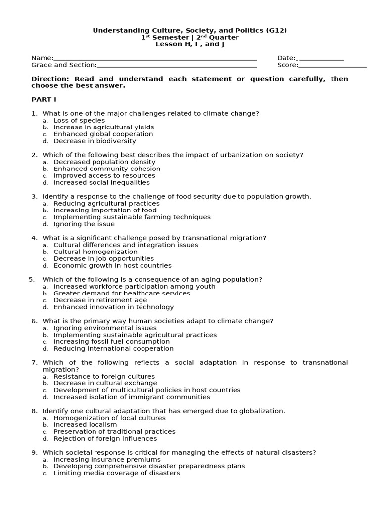Long Quiz - Lesson H I J - UCSP | PDF | Agriculture | Sustainable ...