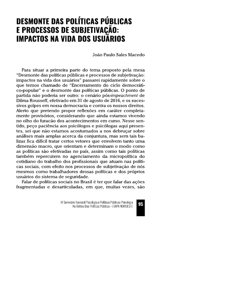 Texto 06 - Desmonte Das Políticas Públicas | PDF