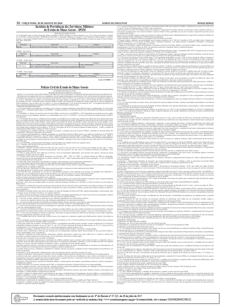 Edital - DPC - MG - 2024 - 2025 | PDF | Polícia | Advogado