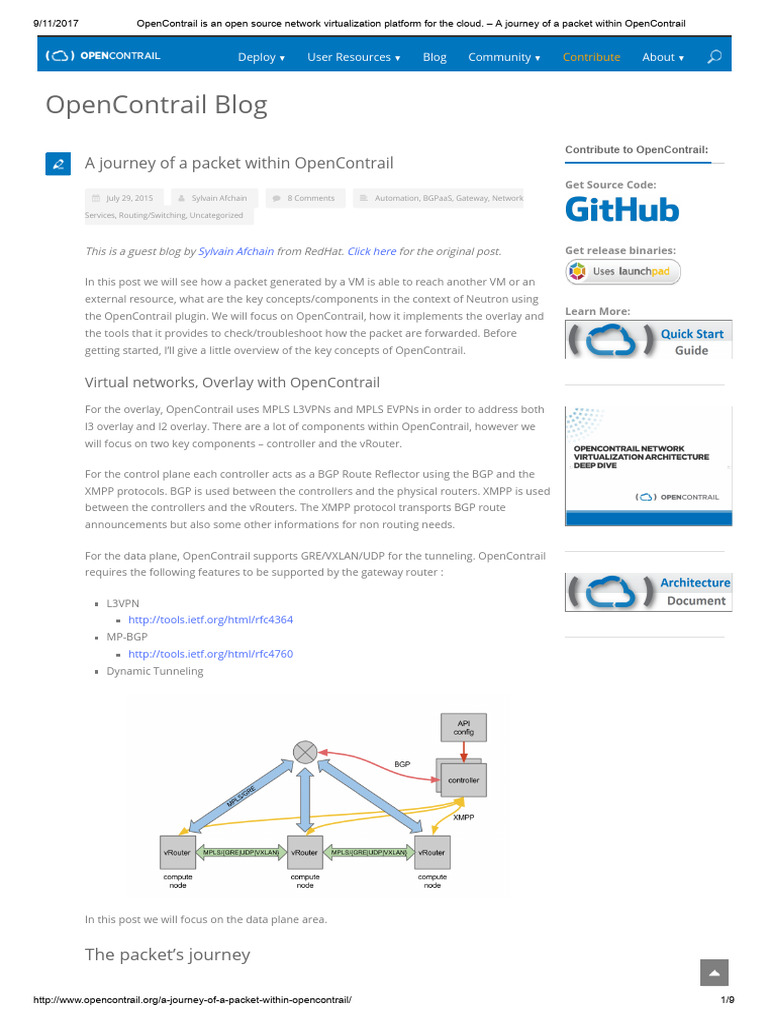 A Journey of A Packet Within Opencontrail | PDF | Router (Computing) | Networking