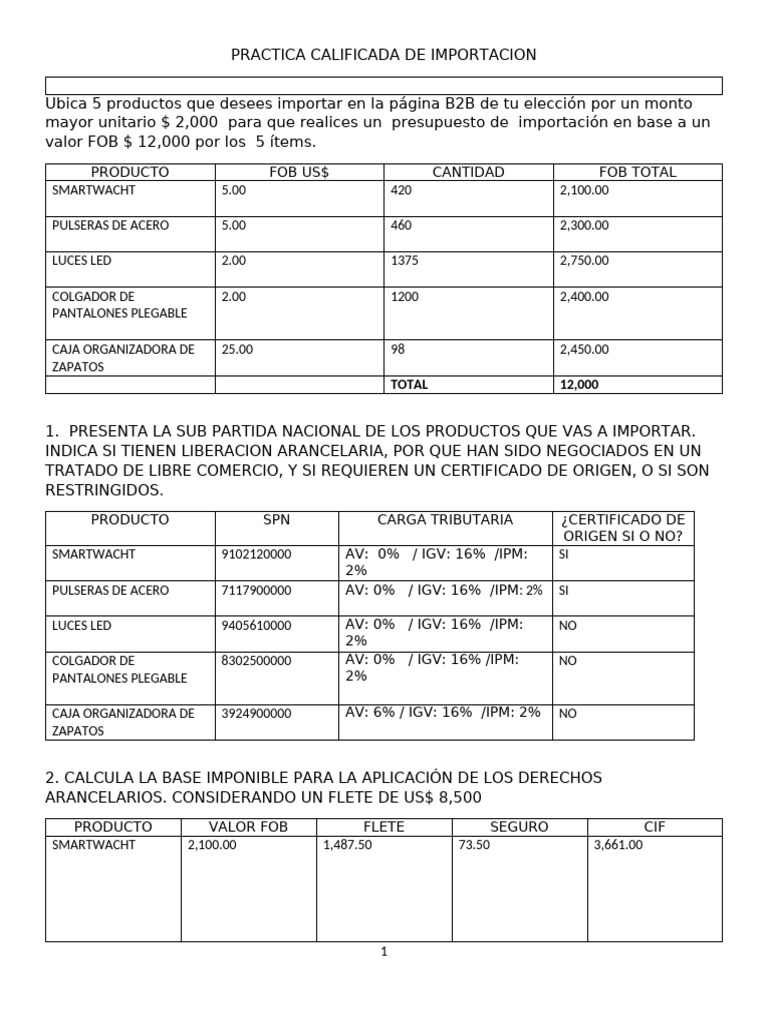 Examen Final Costo de Importacion | PDF | Economía mundial | Negocios Internacionales