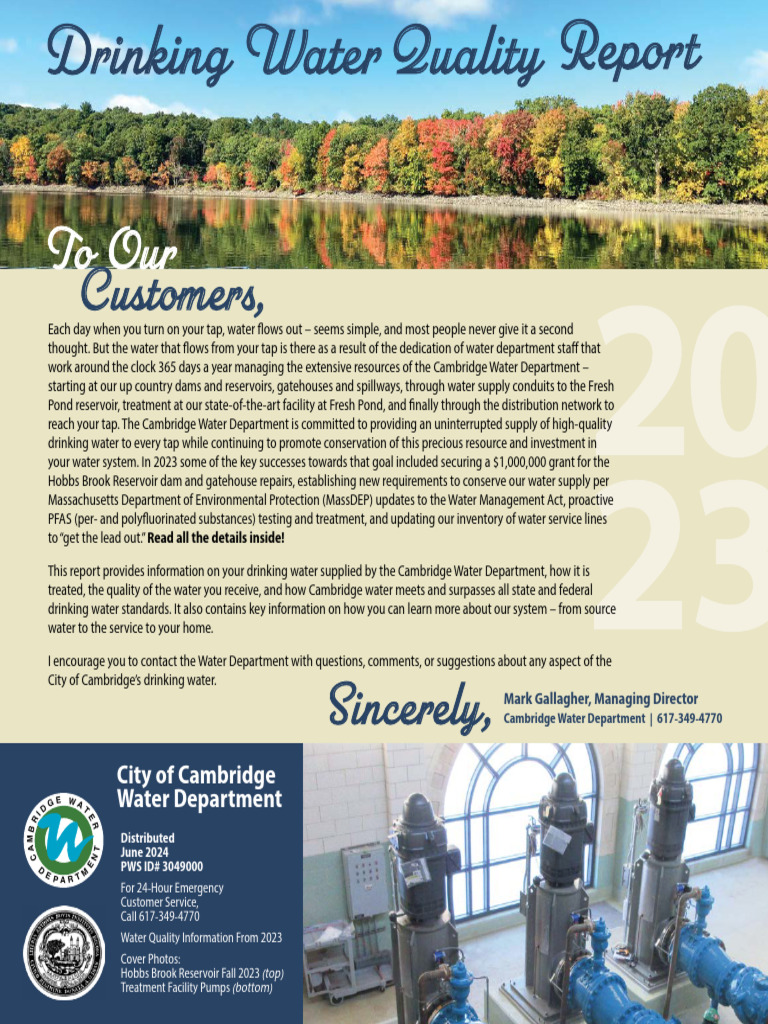 Cambridge 2023 Water Quality Report | PDF | Water Purification ...
