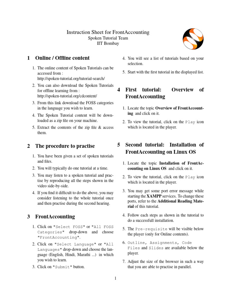 FrontAccounting 2.4.7 Instruction Sheet English | PDF | Computer ...