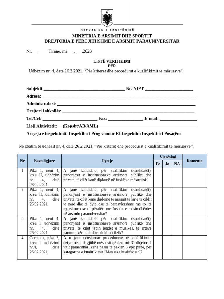 Udhezimi NR 4 Kualifikimi I Mesuesve | PDF