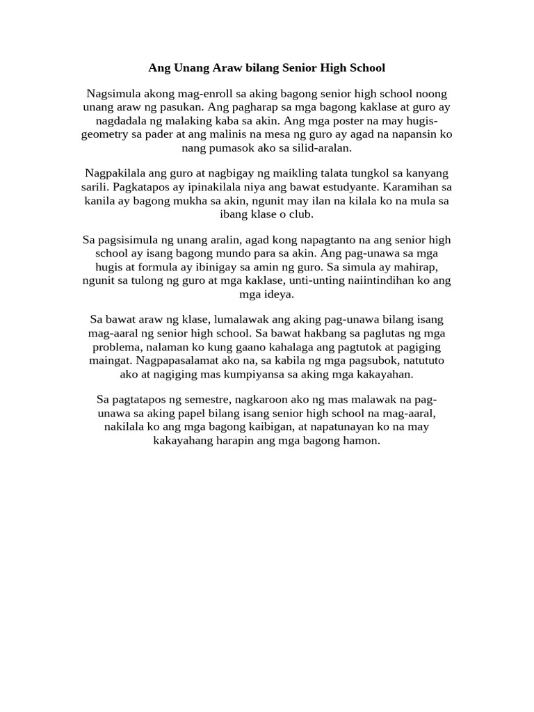 Ang Unang Araw Bilang Senior High School | PDF