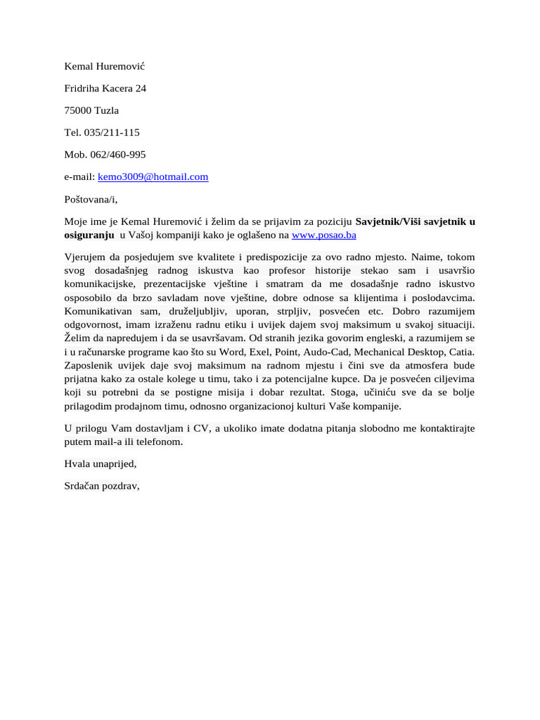 Motivaciono Pismo | PDF