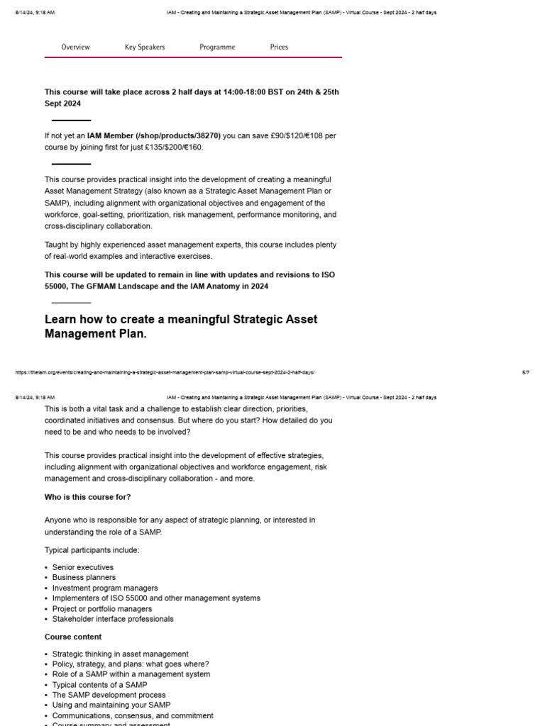 IAM - Creating and Maintaining a Strategic Asset Management Plan (SAMP)-P2-3 | PDF | Asset ...