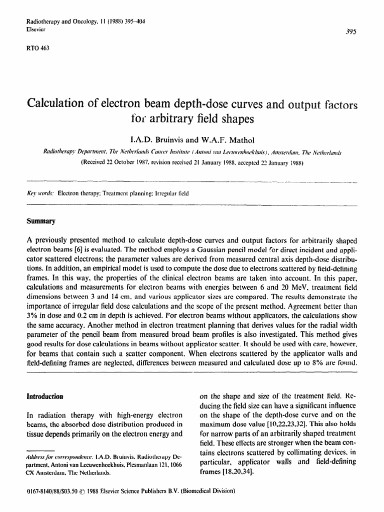 Bruinvis - Calculation of Electron Beam Depth-Dose Curves and Output Factors For Arbitrary Field ...