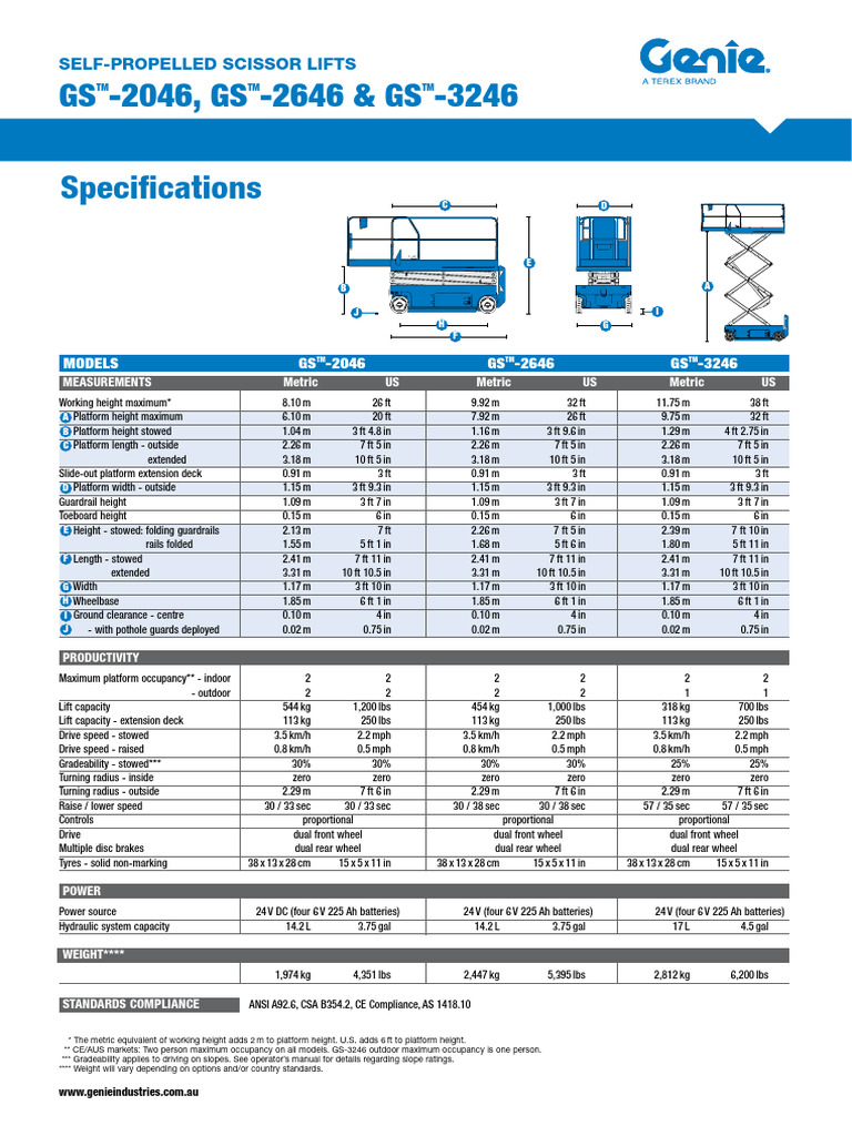Genie 3246 Spec Sheet | PDF | Elevator | Battery Charger