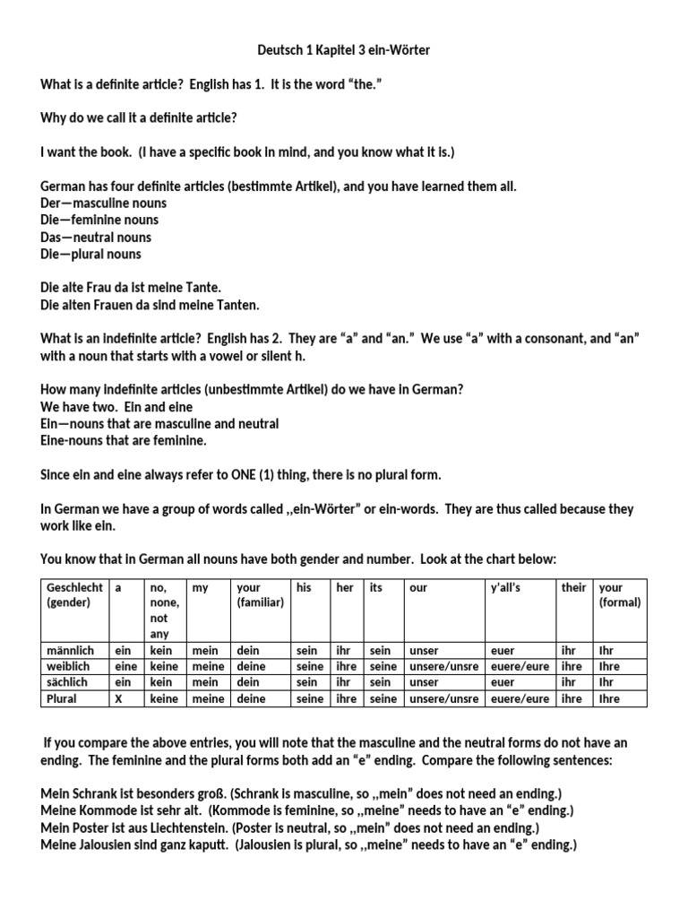 Deutsch 1 Kapitel 3 Ein Worter | PDF