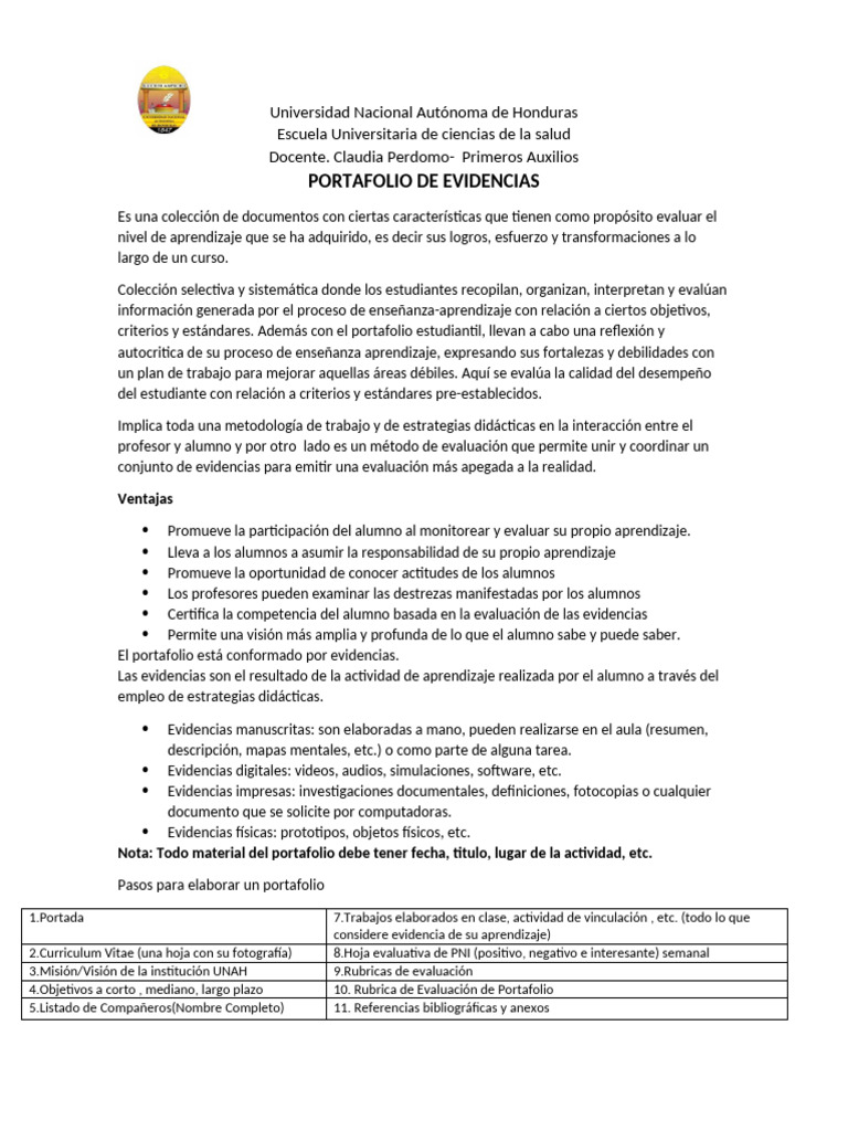 Portafolio Primeros Auxilios | PDF | Evaluación | Aprendizaje