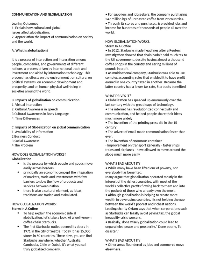 Communication and Globalization | PDF | Globalization | Starbucks
