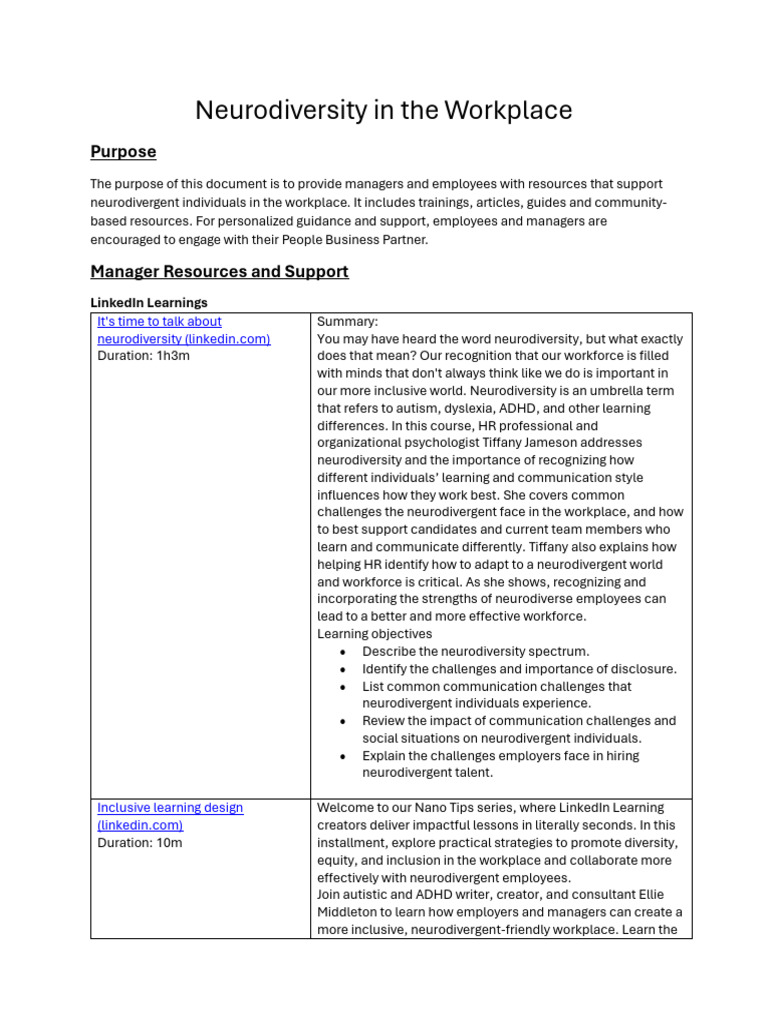 Neurodiversity in The Workplace | PDF | Behavioural Sciences | Psychology