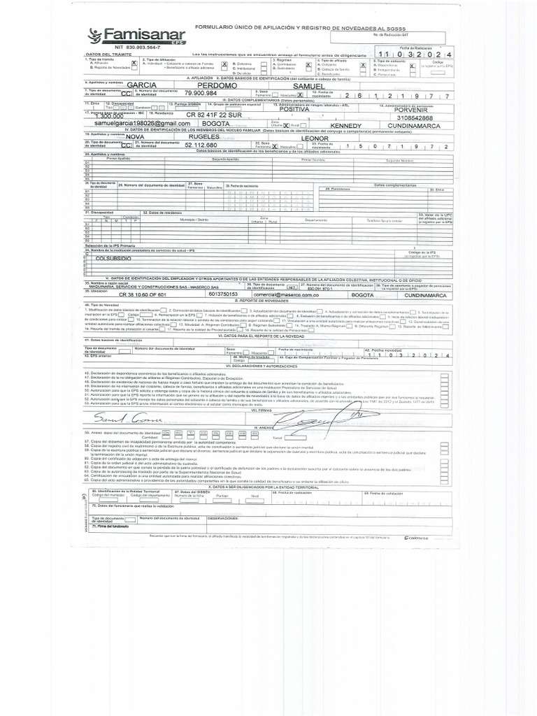 Afiliacion Famisanar Samuel Mar 2024 | PDF