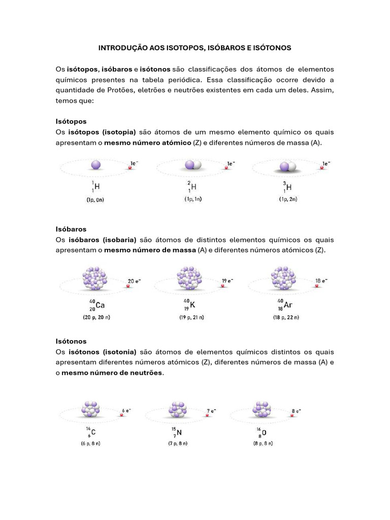 Introdução Aos Isótopos, Isótonos e Isóbaros e Elemento e Simbolo ...