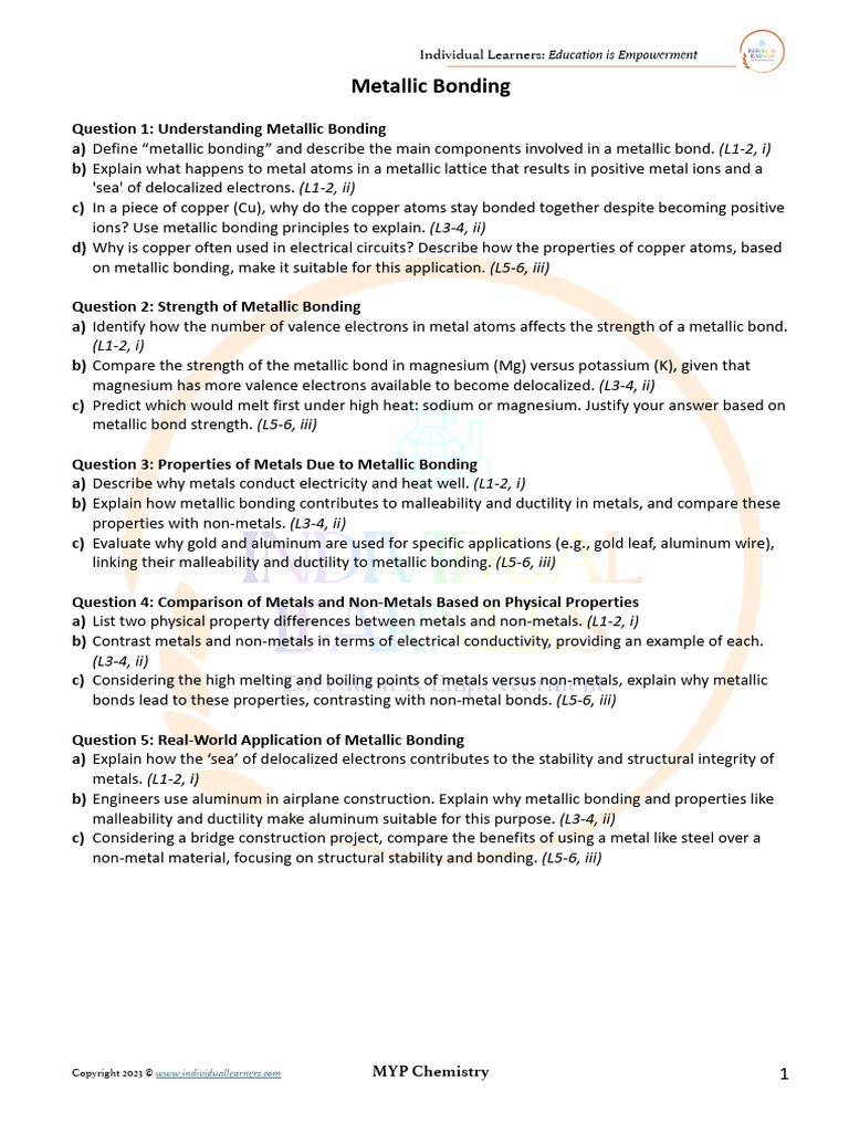 Understanding Metallic Bonding in Chemistry | PDF | Chemical Bond | Metals