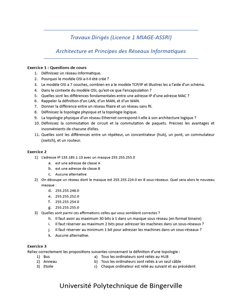 Questions sur les Réseaux Informatiques | PDF | Protocoles Internet ...