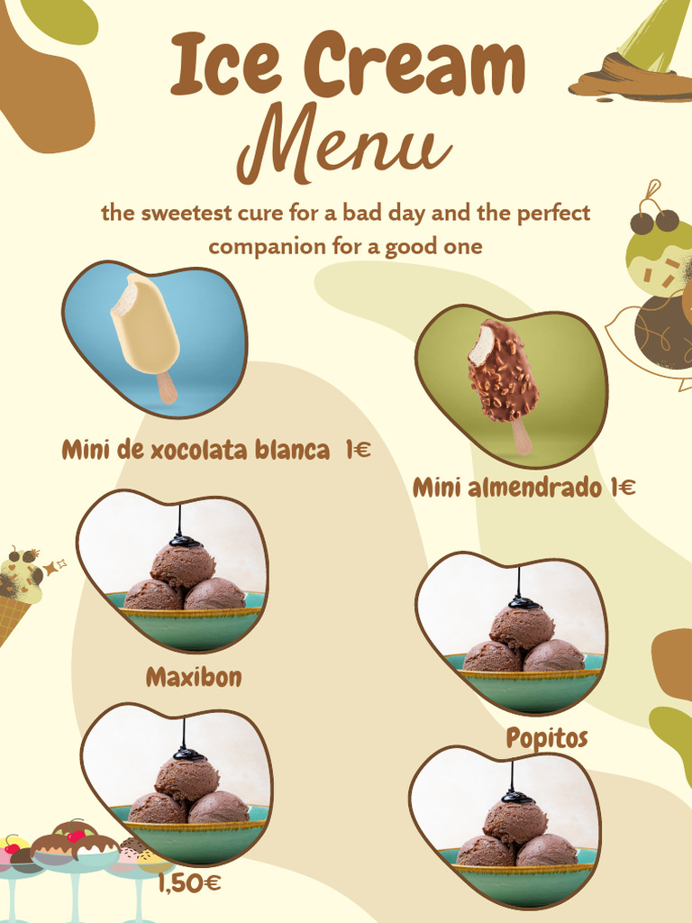 Brown and Cream Illustrative Ice Cream Menu | PDF