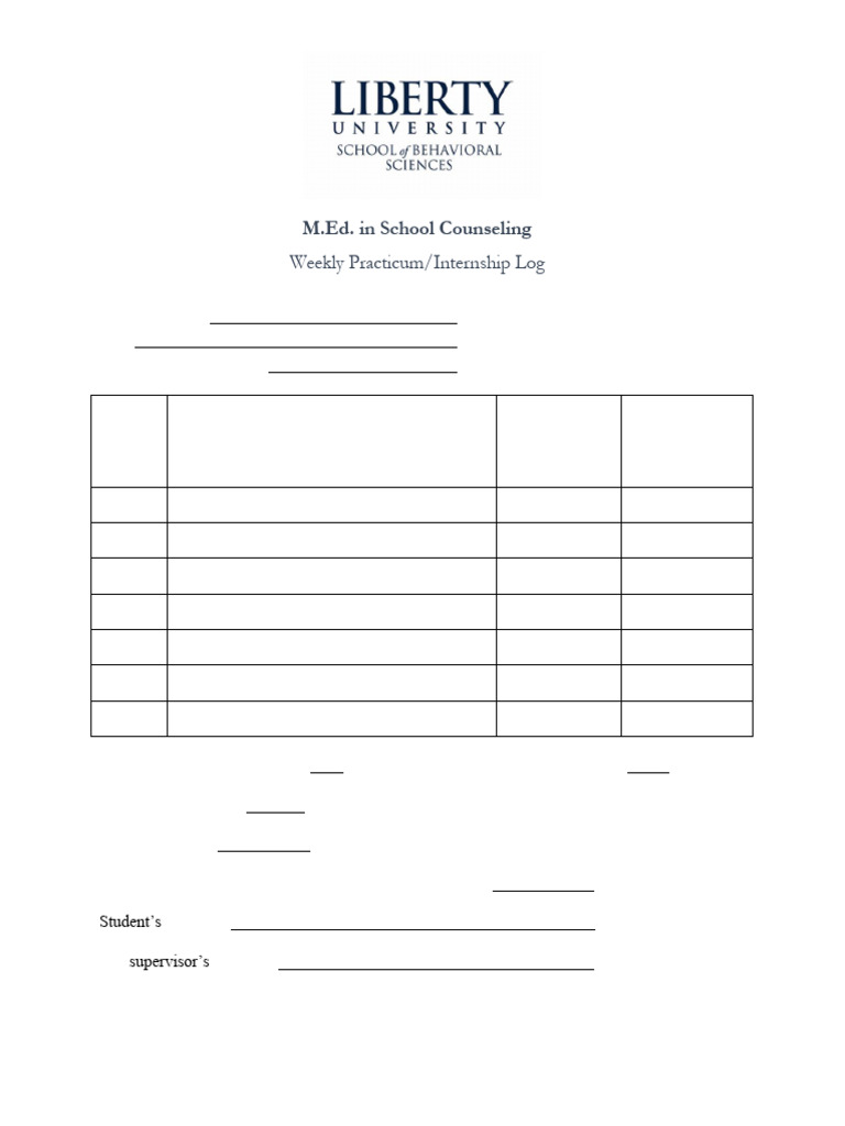 Weekly Internship Log For M Ed Counseling Pdf Career Growth Art