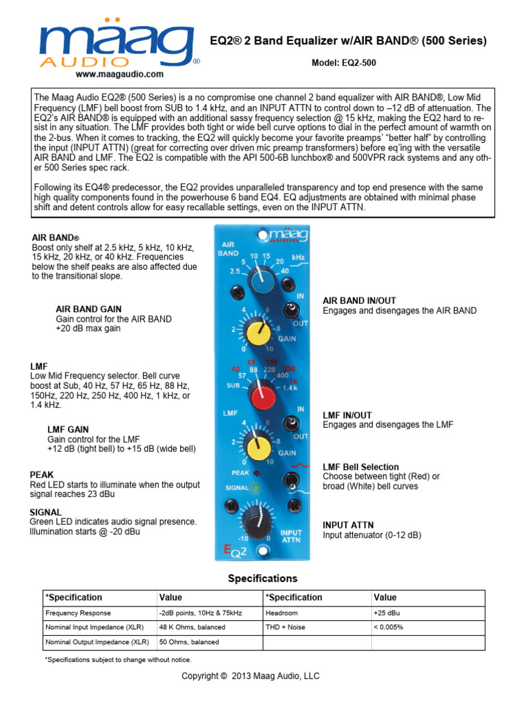 Maag Audio EQ2 User Guide | PDF | Equalization (Audio) | Decibel