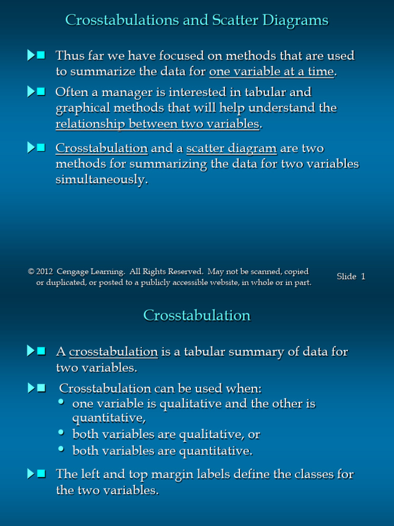 Crosstabulation and Scatter Diagrams Guide | PDF | Scatter Plot | Data ...