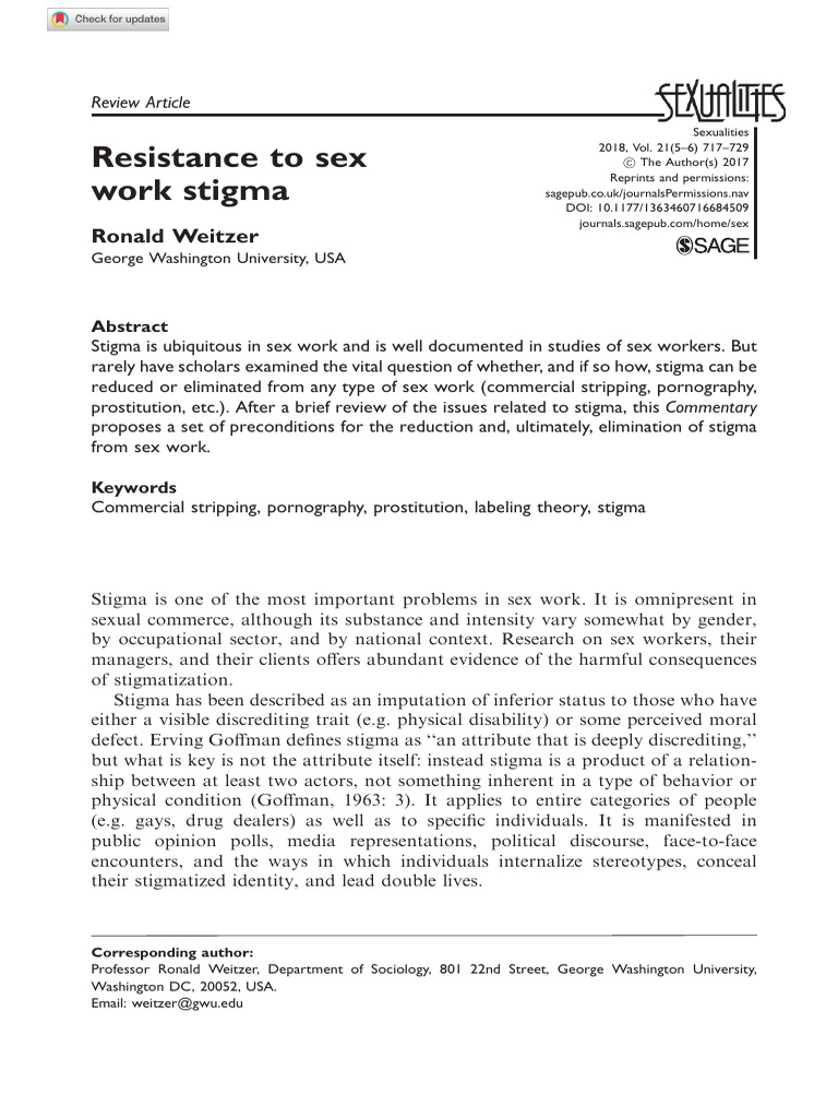 Weitzer 2017 Resistance To Sex Work Stigma | PDF | Social Stigma | Sex Work