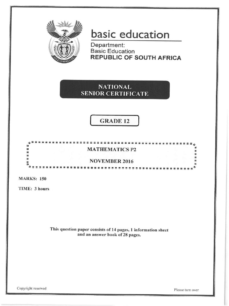 2016 Grade 12 Math Final Exam Paper 2 | PDF
