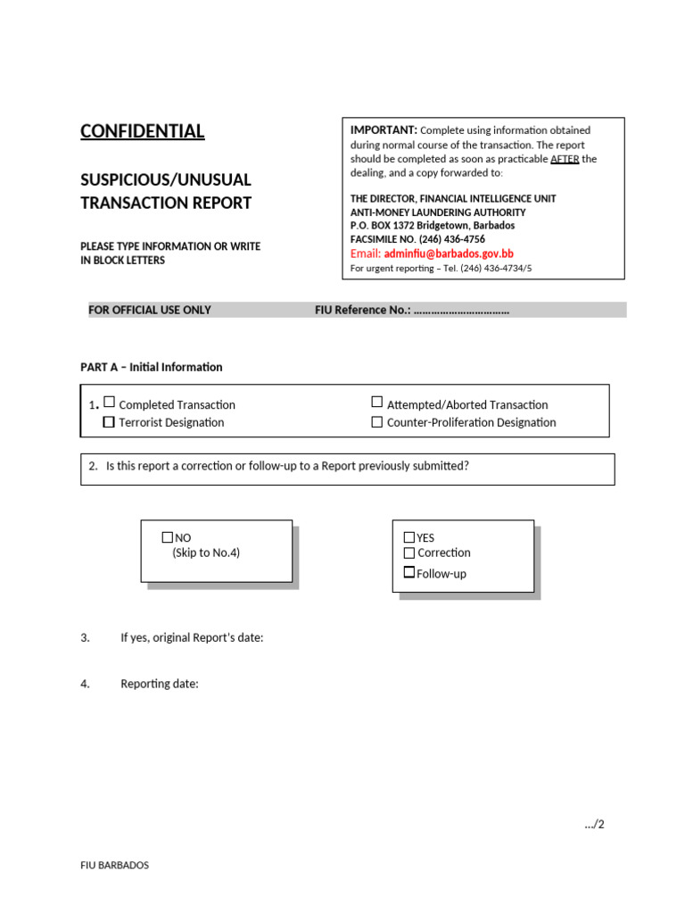 FIU CONFIDENTIAL Suspicious Transactions Report Amended Dec 2021 | PDF ...