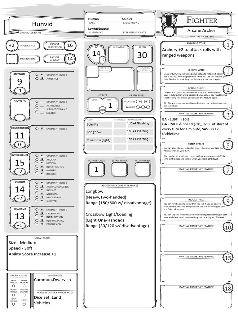 Hunvid: Arcane Archer Character Sheet | PDF | Military