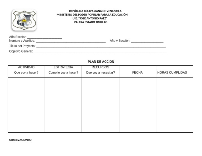 PLAN DE ACCION Servicio Comunitario | PDF