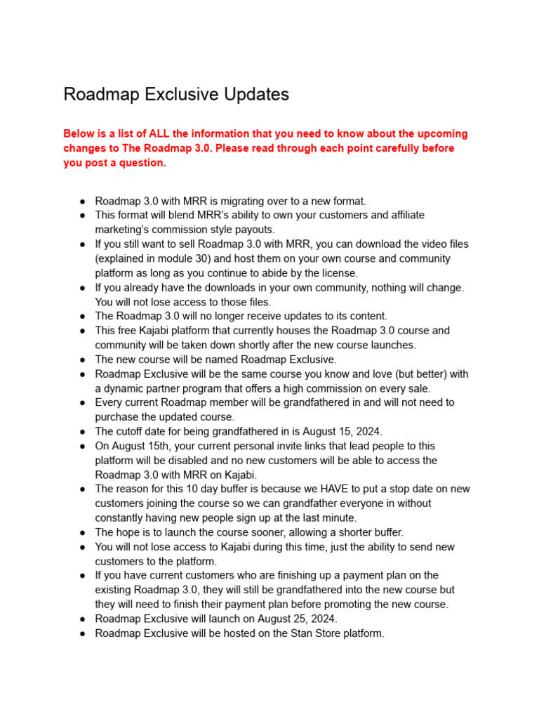 Roadmap Exclusive Updates | PDF | Subscription Business Model | E Commerce