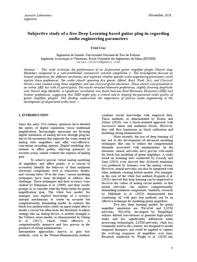 Manuscript Study of IA Guitar Plugins | PDF | P Value | Amplifier