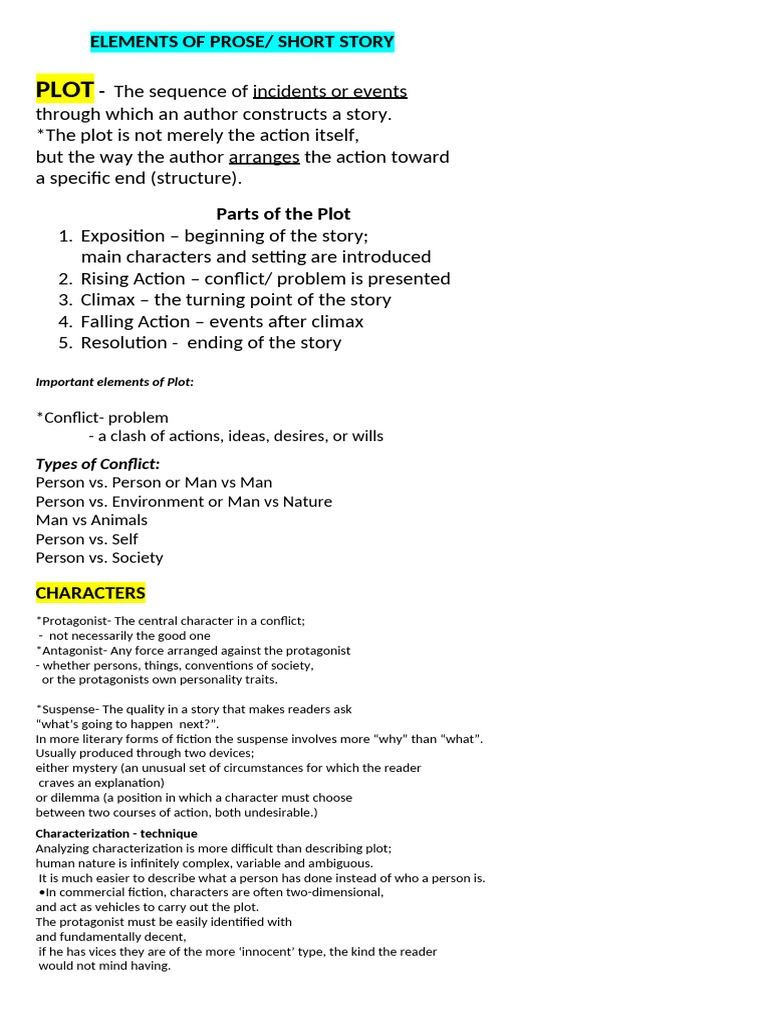 Elements of Prose and Short Story Analysis | PDF | Narration | Plot ...