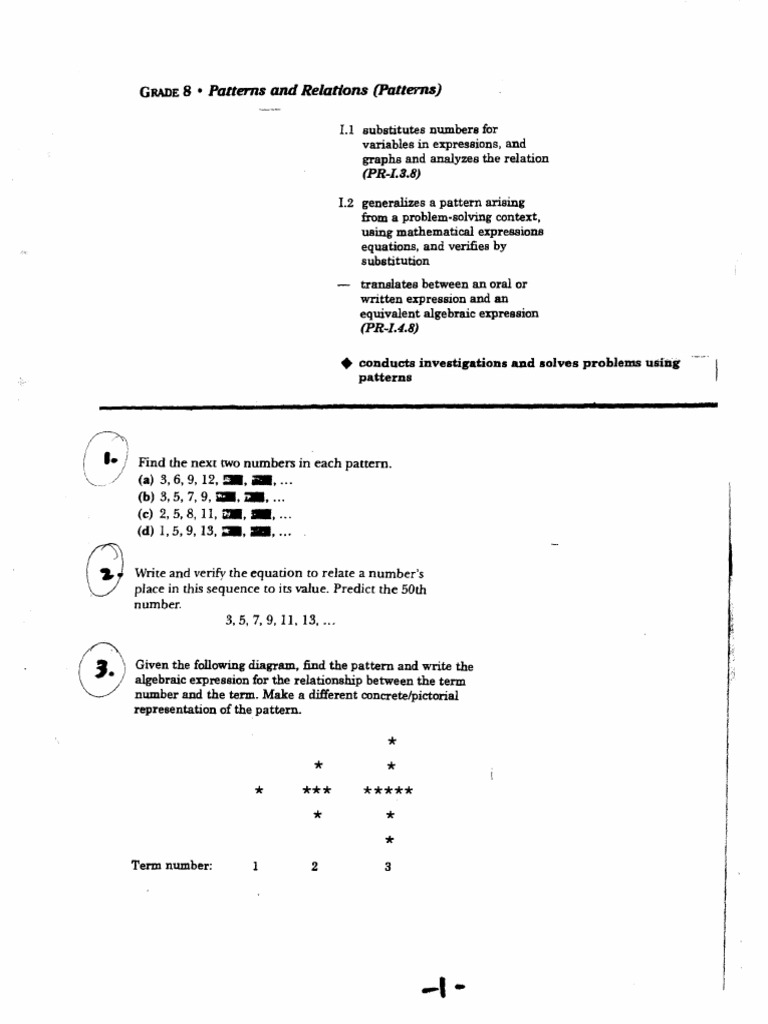 Patterns & Relations - Algebra Practice | PDF | Numbers | Equations