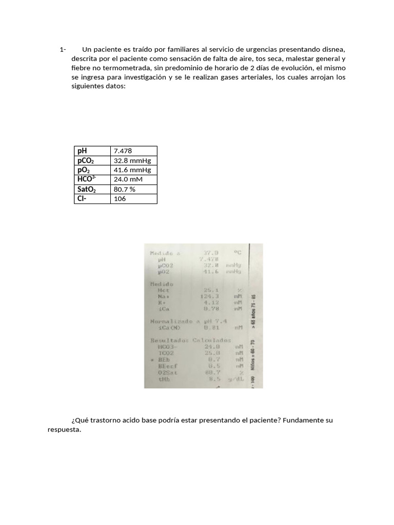 Ejercicios Trastorno Ã¡Cido-base | PDF | Medicina CLINICA | Enfermedades y trastornos humanos