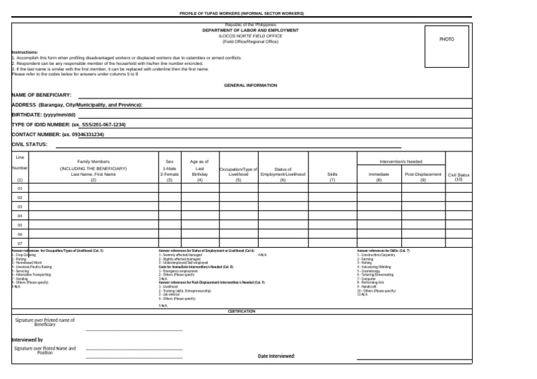 Updated Tupad Profiling Form Peso | PDF | Labor | Economies