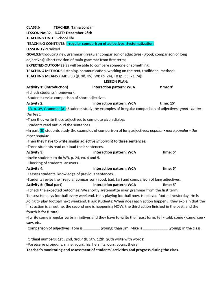 6-34 Irregular Comparison of Adjectives, Systematization | PDF ...