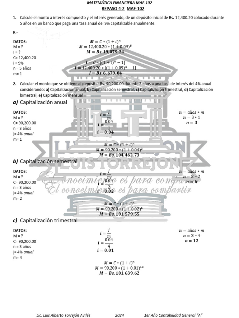 Matemática Financiera: Ejercicios Básicos | PDF | Bancario | Business