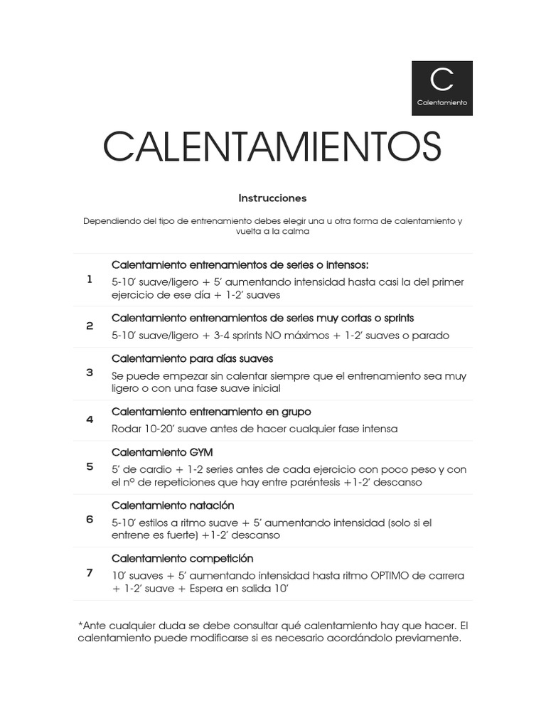 Guía de Calentamientos y Enfriamientos | PDF | Salud y bienestar